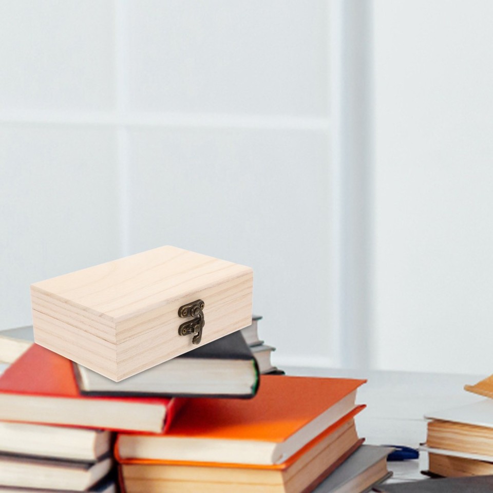 Wood Treasure Chest Rectangular Wooden Craft Box with Lock for Jewelry ...