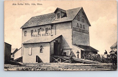 Postcard Minnesota Ada Roller Mills Railroad Horse Drawn RPO Light ...