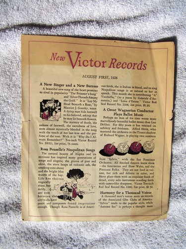 New VICTOR RECORDS August 1926 Rosa Ponselle Alfred Hertz Waring's ...