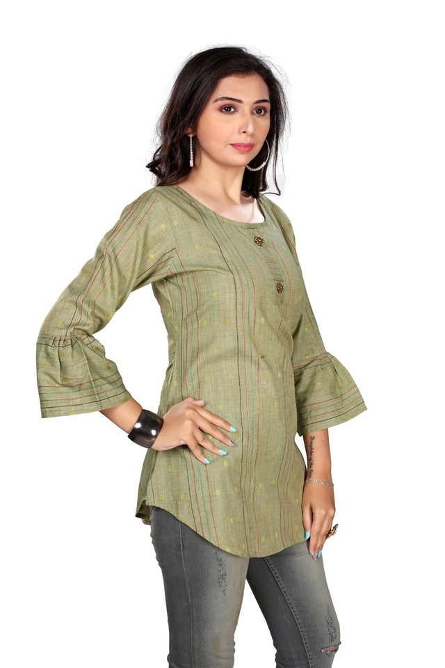 Designer 100% Cotton Multicolor Round Neck 3/4 Sleeve Womens Western ...