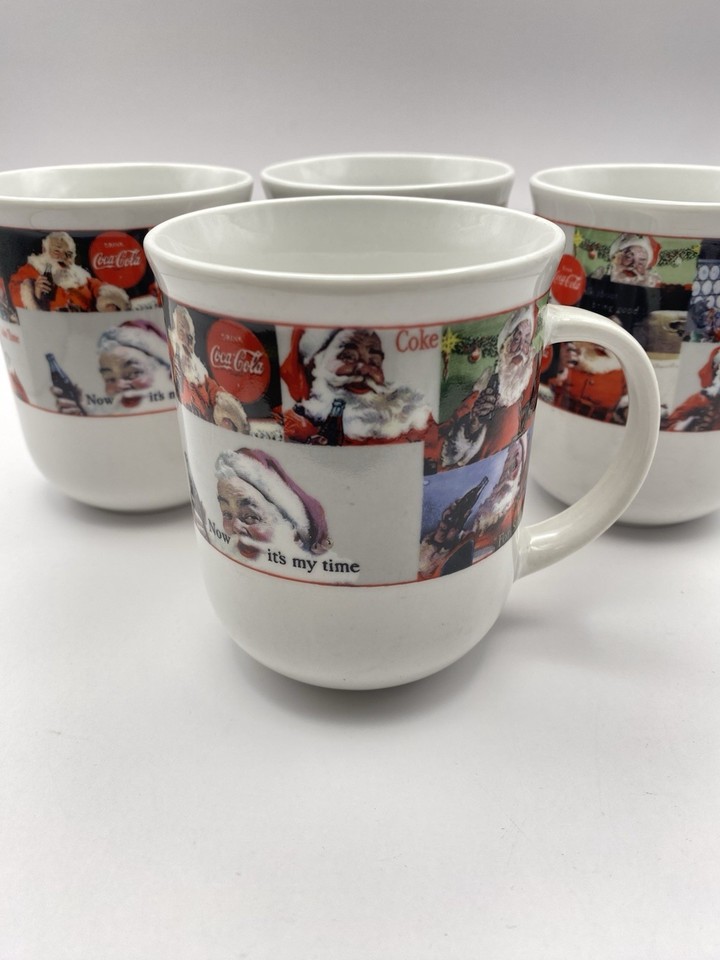Vtg Coca Cola Brand Dinnerware—4 Mugs—Santa Collage—Stoneware—Sakura ...