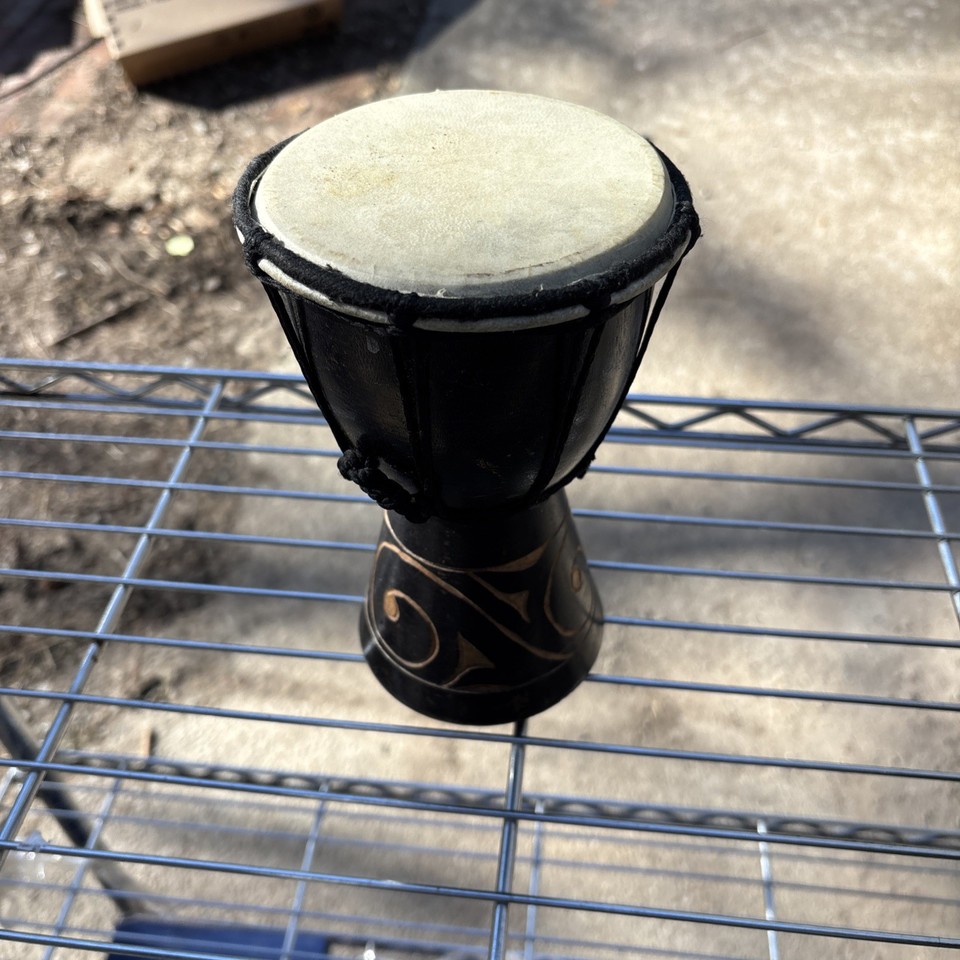 African Djembe Hand Drum Wooden Tribal Drum Hand Carved 8 1/8 in height ...