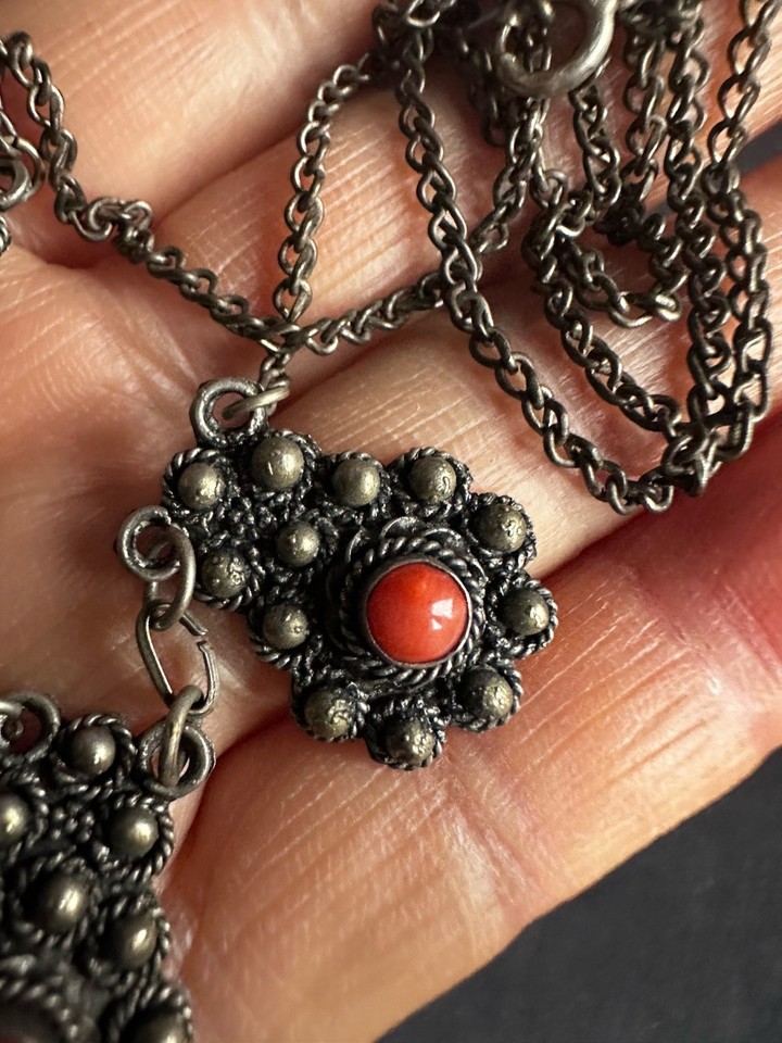 Art Deco 935 Maker Mark Silver Red Corals Necklace -48cm 13.86g | eBay UK