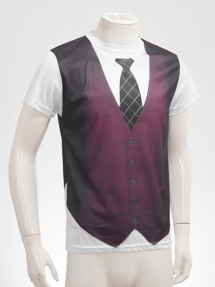 Men's 3D Printed Casual Shirt Tuxedo Tops Funny Fake Suit Vest T-Shirt ...