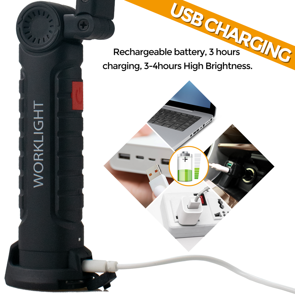 Rechargeable LED COB Work Light Mechanic Flashlight Lamp Magnetic Base ...
