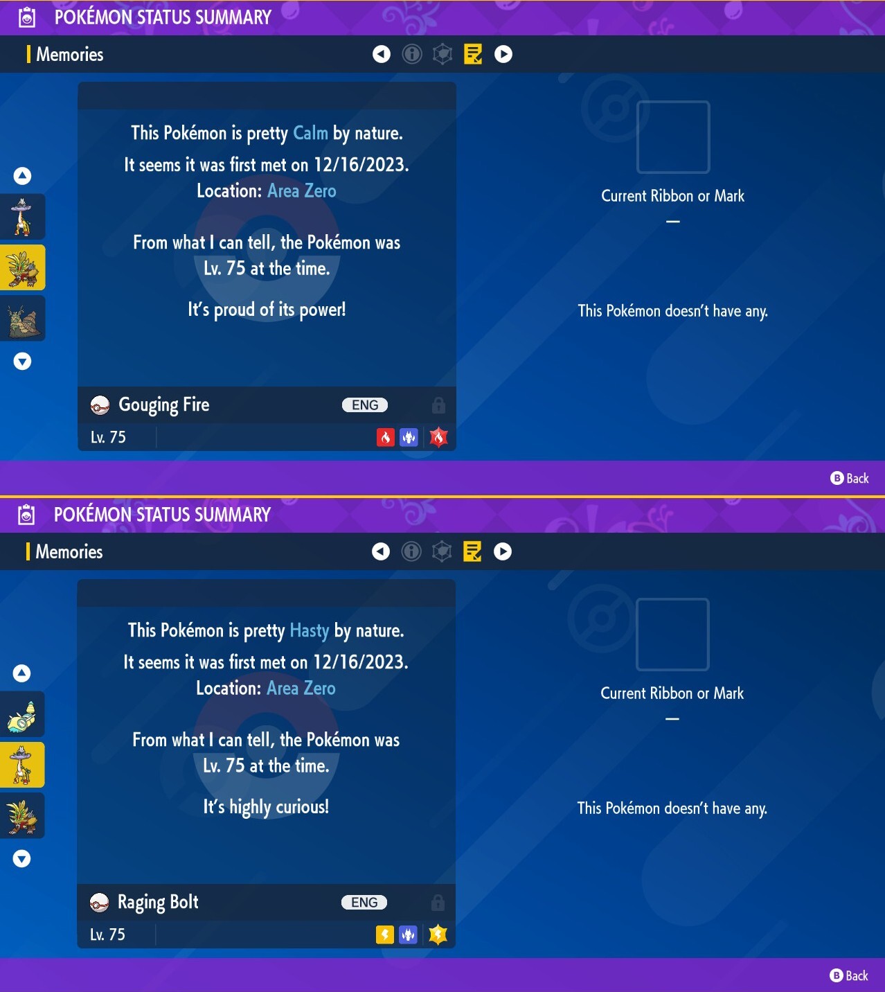 Gouging Fire & Raging Bolt Bundle Lv.75 Paradox Non-Shiny Pokemon ...