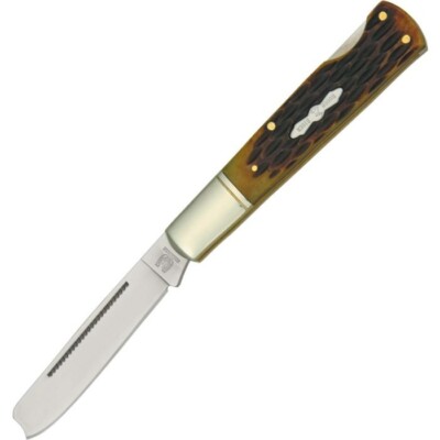 Rough Rider Knife RR763 Lockback Razor Arm Blade Jigged Amber Bone ...