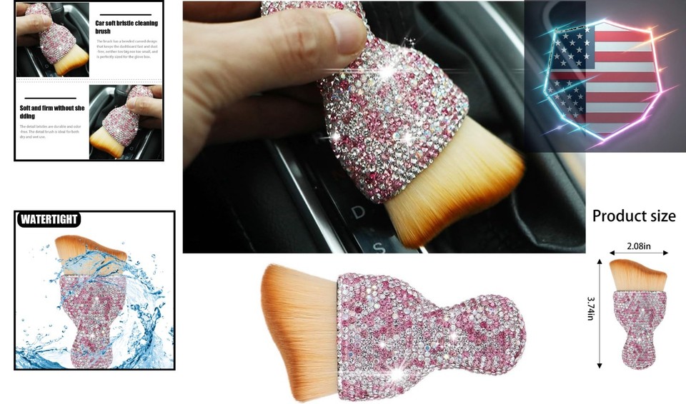 Car Detailing Cleaning Brush with Diamond, Bling Handle Soft Bristles ...