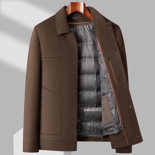 100% Sheep Wool Jacket Short Mens New Winter Thickened Down Lining ...