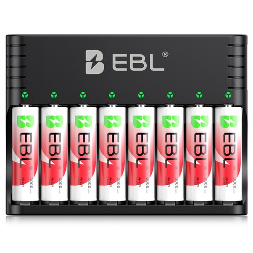 EBL 8PCS AA Rechargeable Batteries 1.5Volt Li-ion 3000mwh /8-Slot LED Charger | eBay