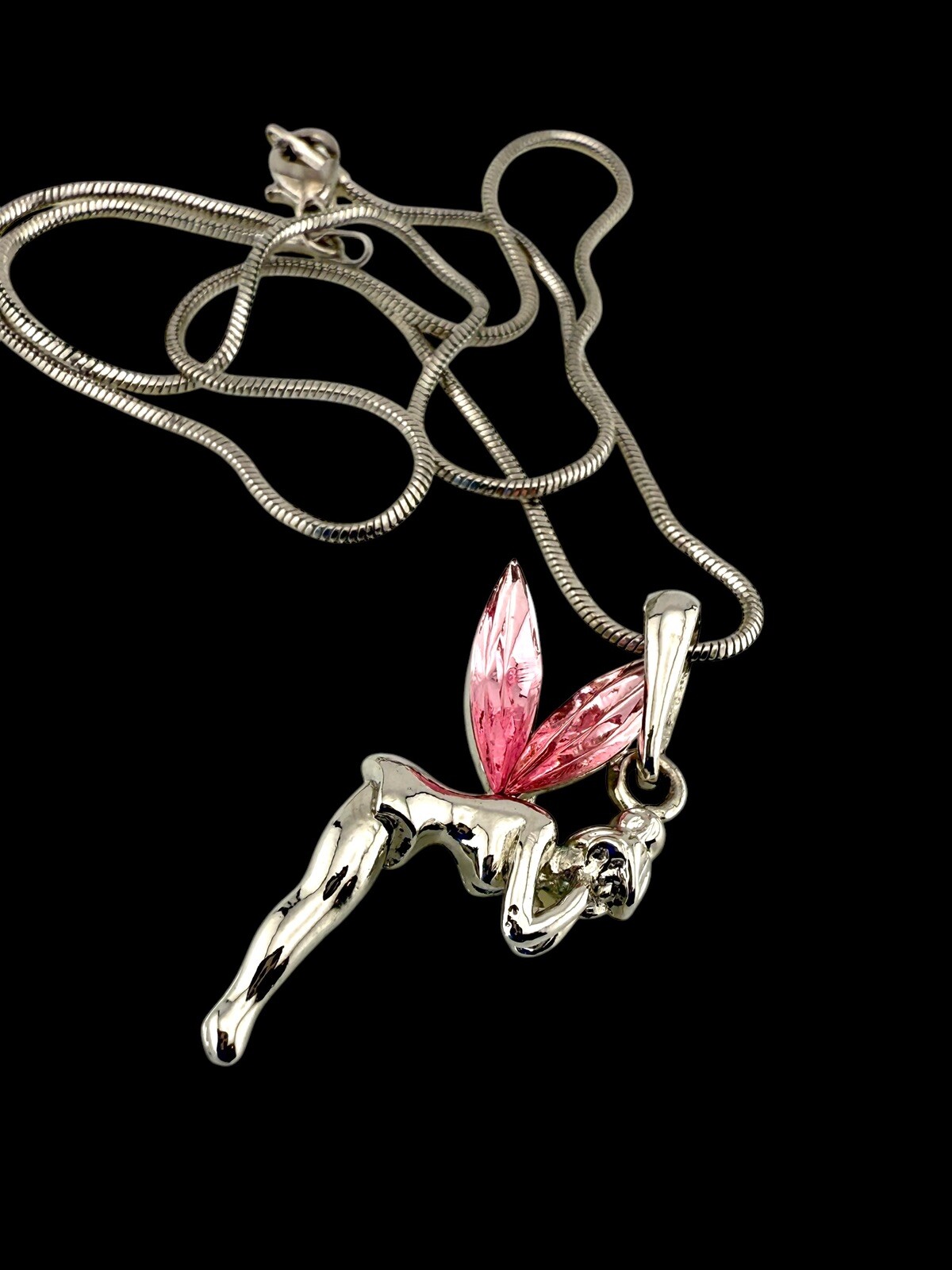 Tinkerbell Pendant Pink Crystal Rhinestone Necklace 16" Tinker Bell ...