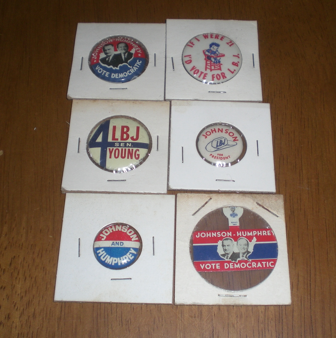 6 HUBERT HUMPHREY LBJ LYNDON B. JOHNSON ORIGINAL CAMPAIGN PIN BACK ...