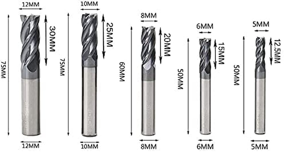 CNC End Mill Set, Carbide Tungsten Steel 4 Fultes Milling Cutter ...