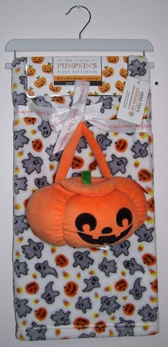 Halloween 2 Pc Soft Ghost Pumpkin Candy Corn Baby Blanket & Plush ...