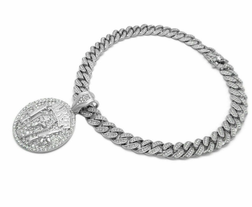 NBA YOUNGBOY 4KT Charm 13mm 16" 18" 20" 24" Iced Cuban Box Lock Chain ...