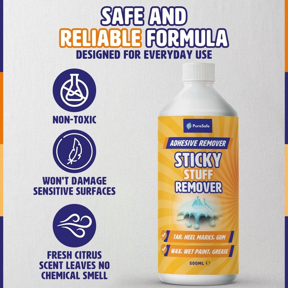PureSafe 500ml Sticky Stuff Remover Extra Strength Powerful Adhesive ...