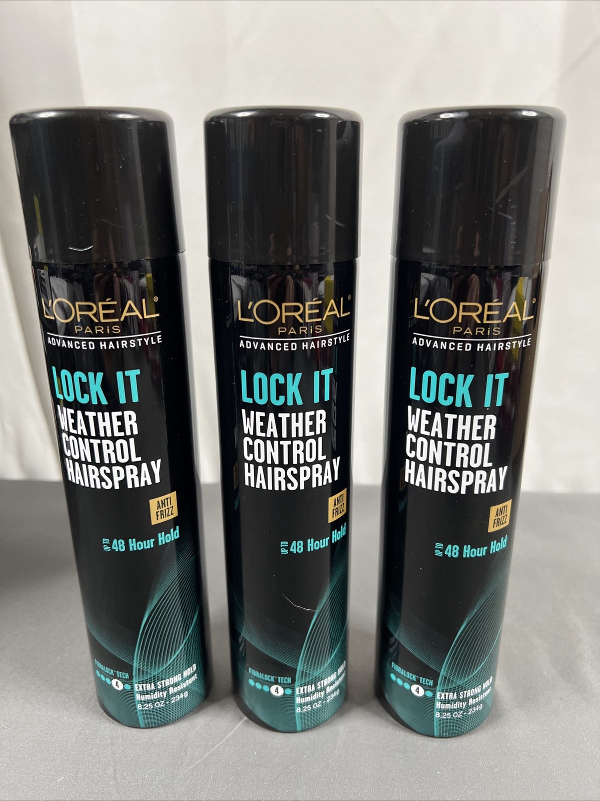 3X L'Oreal Lock It Weather Control Hair Spray Anti-Frizz 48 Hr Extra ...
