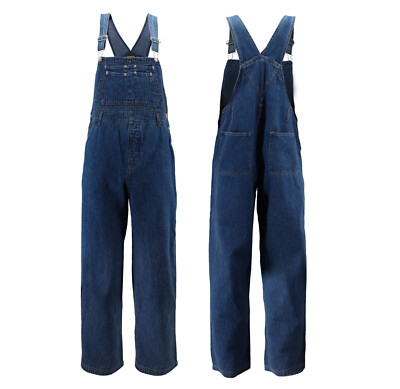 Cotton Denim Adult Blue Overalls Straight Leg Bib Buckle Straps Unisex ...