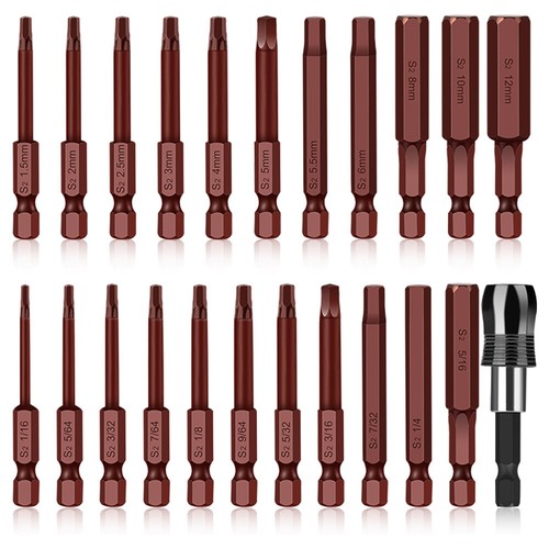 23Pcs Hexagon Head Wrench Drill Bit Set Metric SAE S2 Steel Hex Bits ...