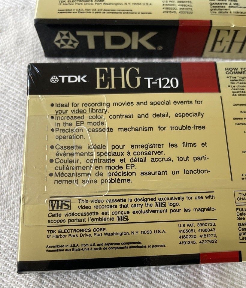 2-TDK EHG Extra High Grade T-120 Minutes...Blank VHS Tapes....NEW ...