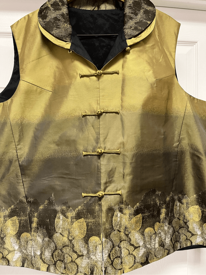 Asian Inspired Green & Black Satin Print Frog Closure Vest Art To Wear ...