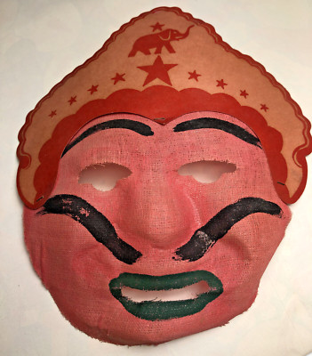 Vintage Halloween Mask 1940s Gauze Mask Man w/ Mustache Paper Topper w ...