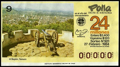 CHILE, LOTTERY TICKET, "POLLA CHILENA", GAME # 921, YEAR 1984, NUMBER ...