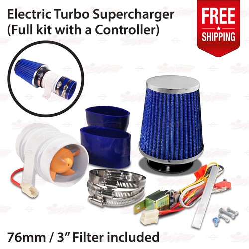12V Car Electric Turbo Supercharger Air Intake Fan Kit Narrow Filter ...