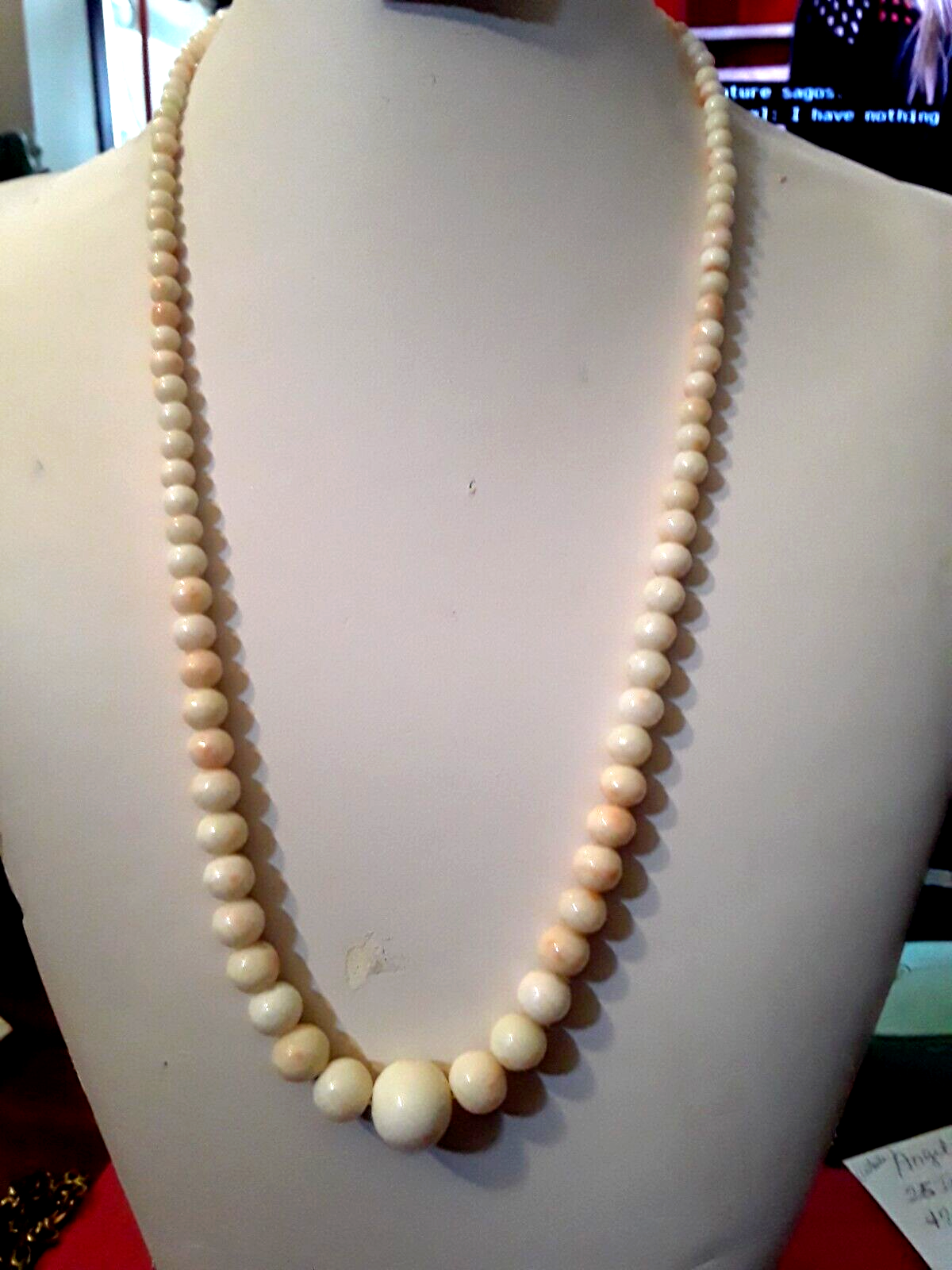 Vintage Angel Skin Coral Beads 13.2 MM -2MM Necklace 25 " Long 14Kt ...