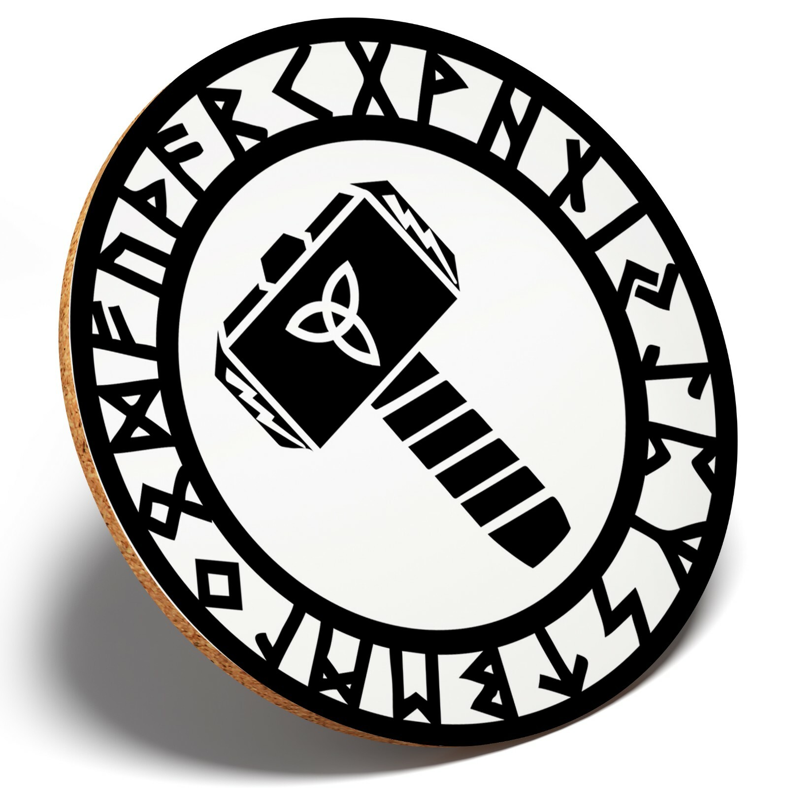 1 x Thors Hammer Runes Triquetra- Round Coaster Kitchen Student Kids ...