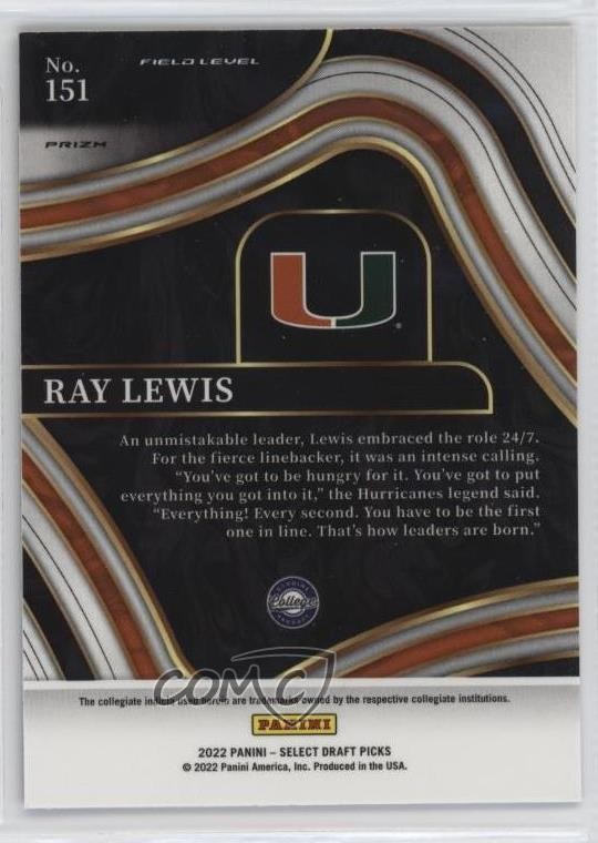 2022 Panini Select Draft Picks Field Level Purple Lazer Prizm Ray Lewis ...