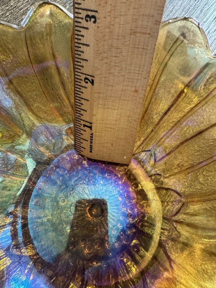 VTG Set of 2 Marigold Carnival Glass Ruffled Sunflower Bowls Iridescent Amber | eBay