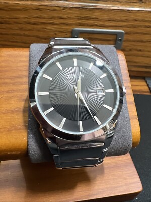 Bulova 96B149 Men's Quartz Stainless Watch - Patterned Black Dial - Pre ...