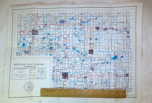 1970s Montcalm County, Michigan, fold-out road map, Greenville, Belding ...