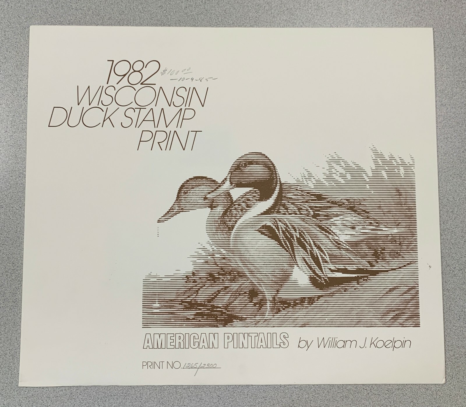 1982 WISCONSIN - State Duck Stamp Print **WILLIAM KOELPIN** with Stamp ...