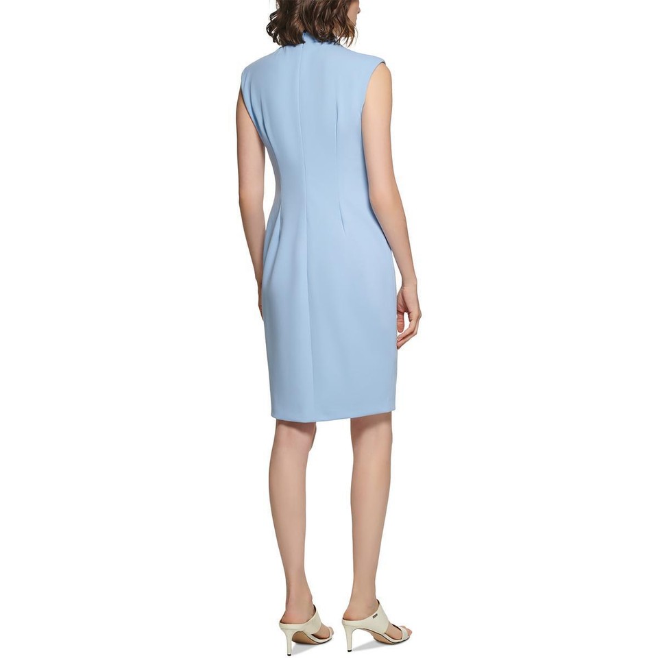 Calvin Klein Womens Blue Tie Neck Knee Length Work Shift Dress 12 Bhfo