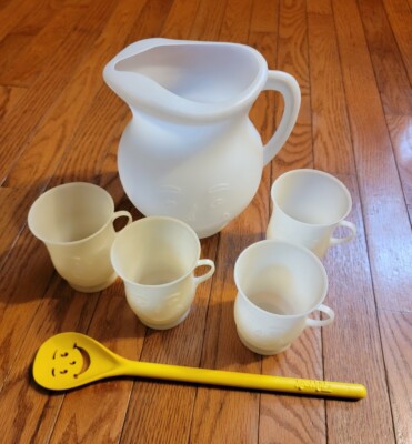 VTG Kool Aid Pitcher Cups Set Smiley Face Mixing Stirring Happy Spoon ...