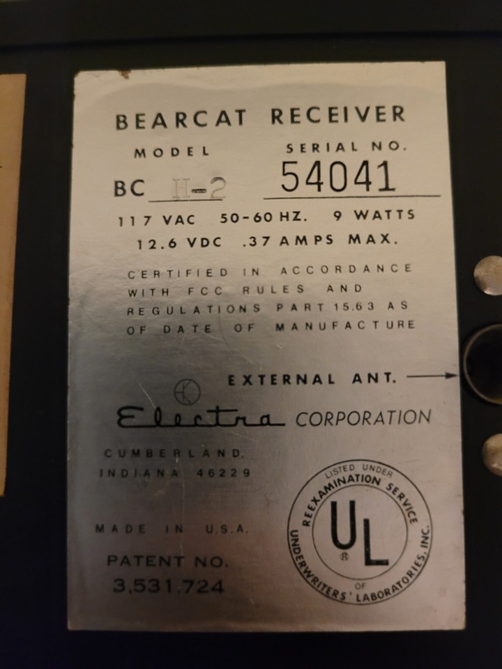 Vintage Bearcat Electra Model BC II Channel Radio Receiver Scanner ...