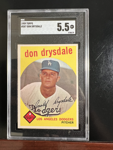 1959 TOPPS BASEBALL CARD #387 DON DRYSDALE SGC 5.5 LOS ANGELES DODGERS ...