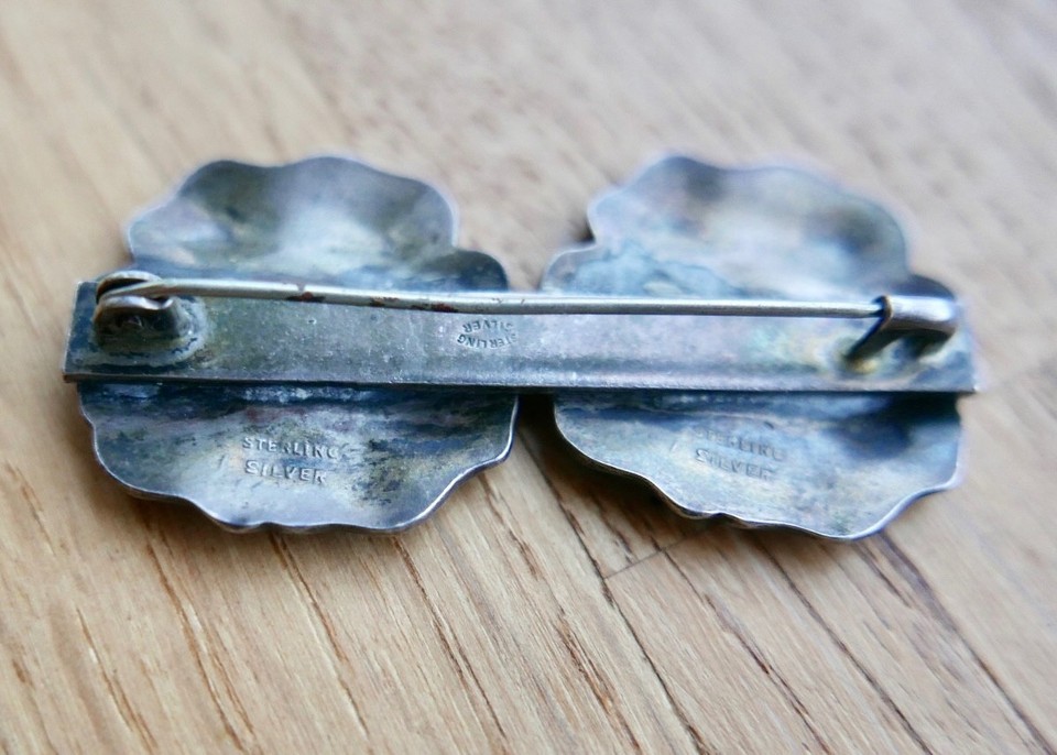 COLOURFUL VINTAGE ART DECO STERLING SILVER ENAMEL DOUBLE FLOWER PANSY ...