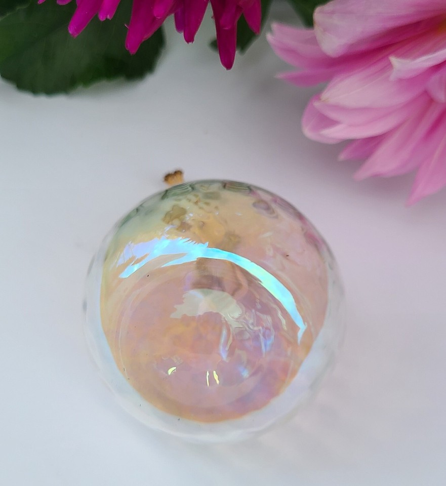 Vintage Hand Blown Globe Oil Lamp Iridescent Clear Glass with Cotton ...