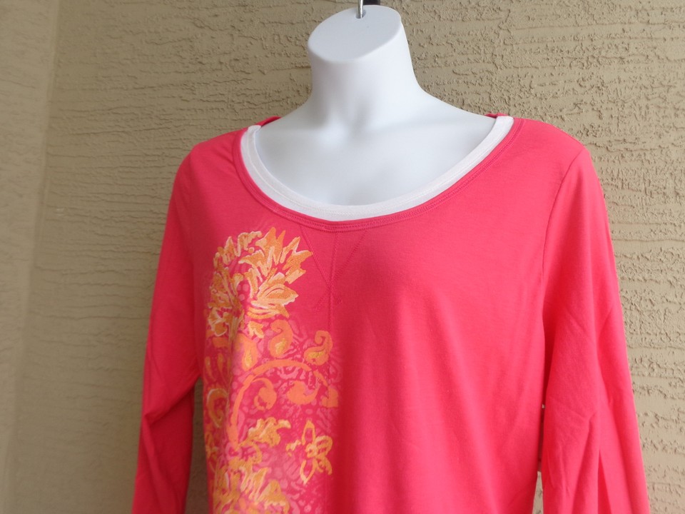 NWT Just My Size 4X L/S Scoop Neck Glitzy Graphic Twofer Tee Top Azalea ...
