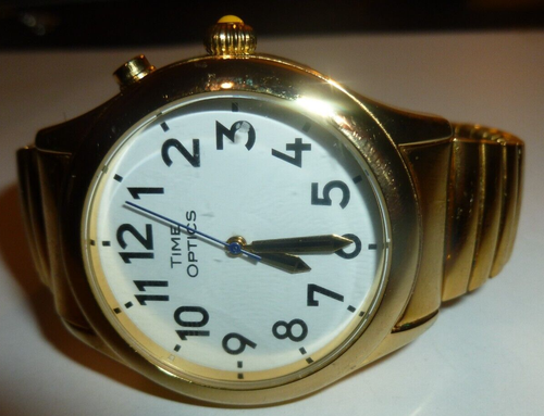 Men's Gold Tone Time Optics Talking Alarm Watch Working | eBay