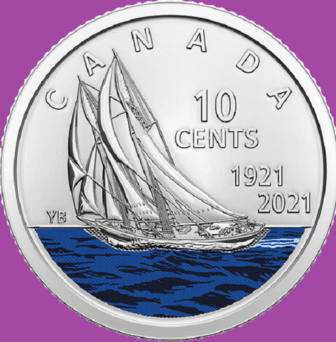 2021 Canada Double-Date COLORED Ten Cents Dime Coin. Mint UNC Blue nose ...
