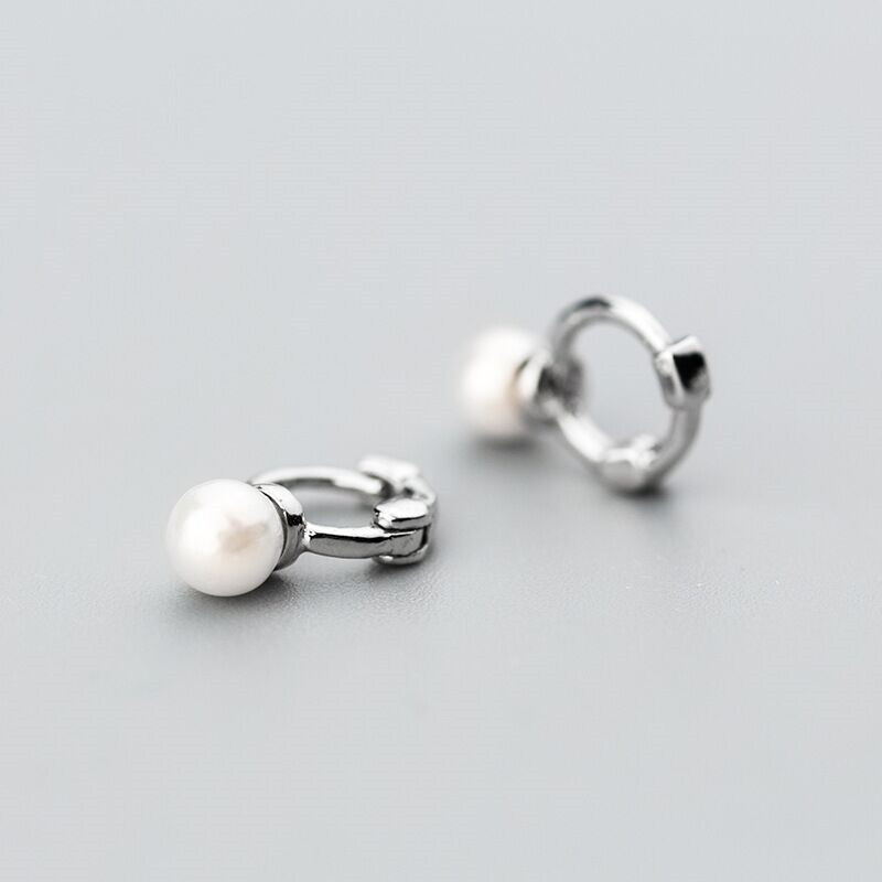 8mm Classic Woman Real S925 Sterling Silver Pearl Earring Clip Huggie Hoop | eBay