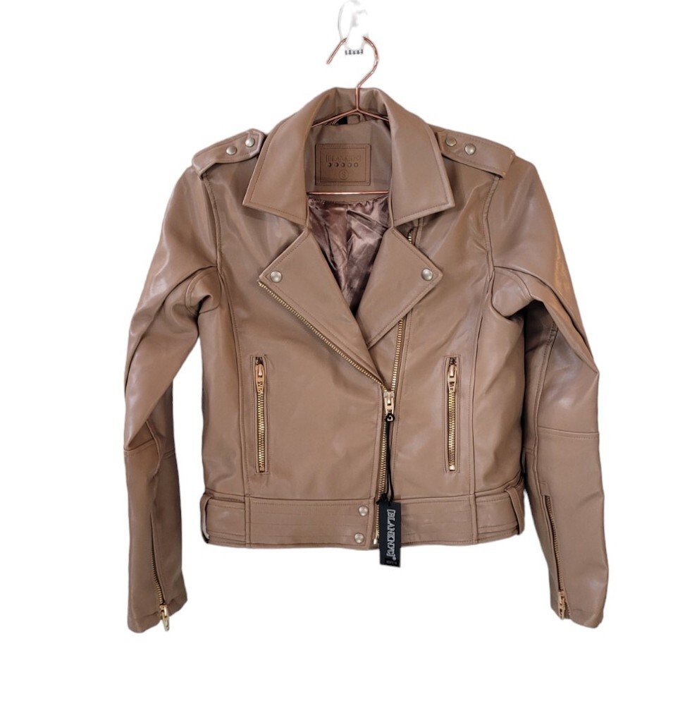 New BLANK NYC S Brown Faux Vegan Leather Moto Jacket Women | eBay
