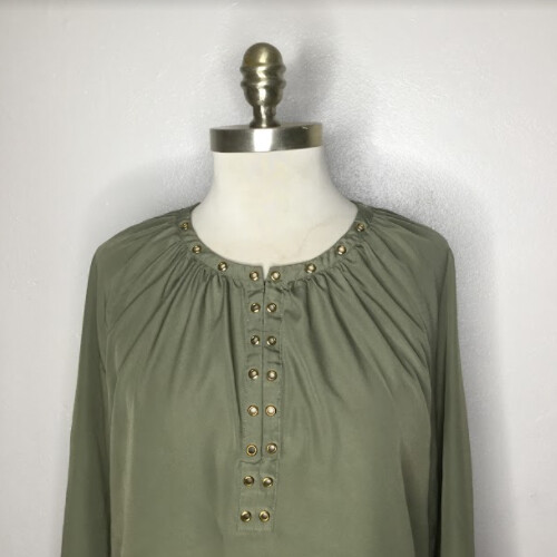 Michael Kors Women's Green Long Sleeve Blouse Rivet Neck Top Size ...