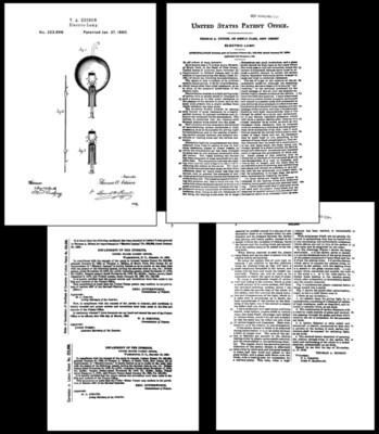 Thomas Edison 1880 Light Bulb Patent, Drawing, Famous Design,Invention ...