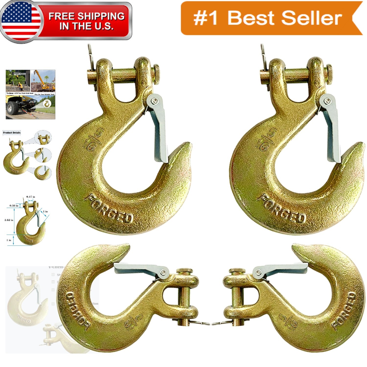 Reliable 5/16'' Clevis Hooks - 4 Pcs, Rust-Resistant with Safety Latch ...