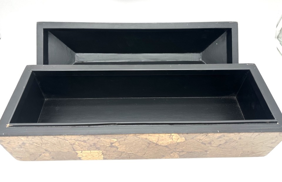 20th Century, Modern Coffer, Black Wood & Italian Faux Stone Mosaic ...